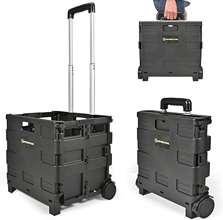 NORTHERN STONE Folding Shopping Trolley Cart, Boot Cart with Noiseless ...