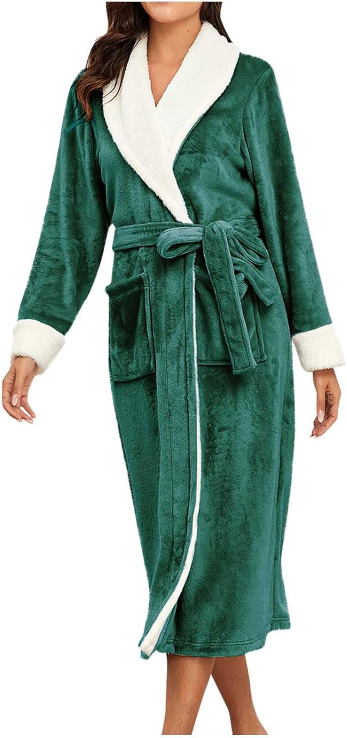 Amazon.com: Plush Fleece Bathrobe for Women, Long Robe with Pockets and ...