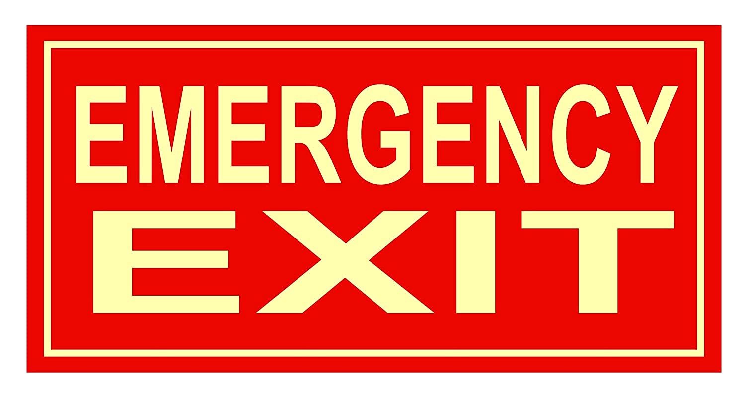 Emergency Exit(red) - Safety Sign Glow Sticker |Waterproof Radium Night ...