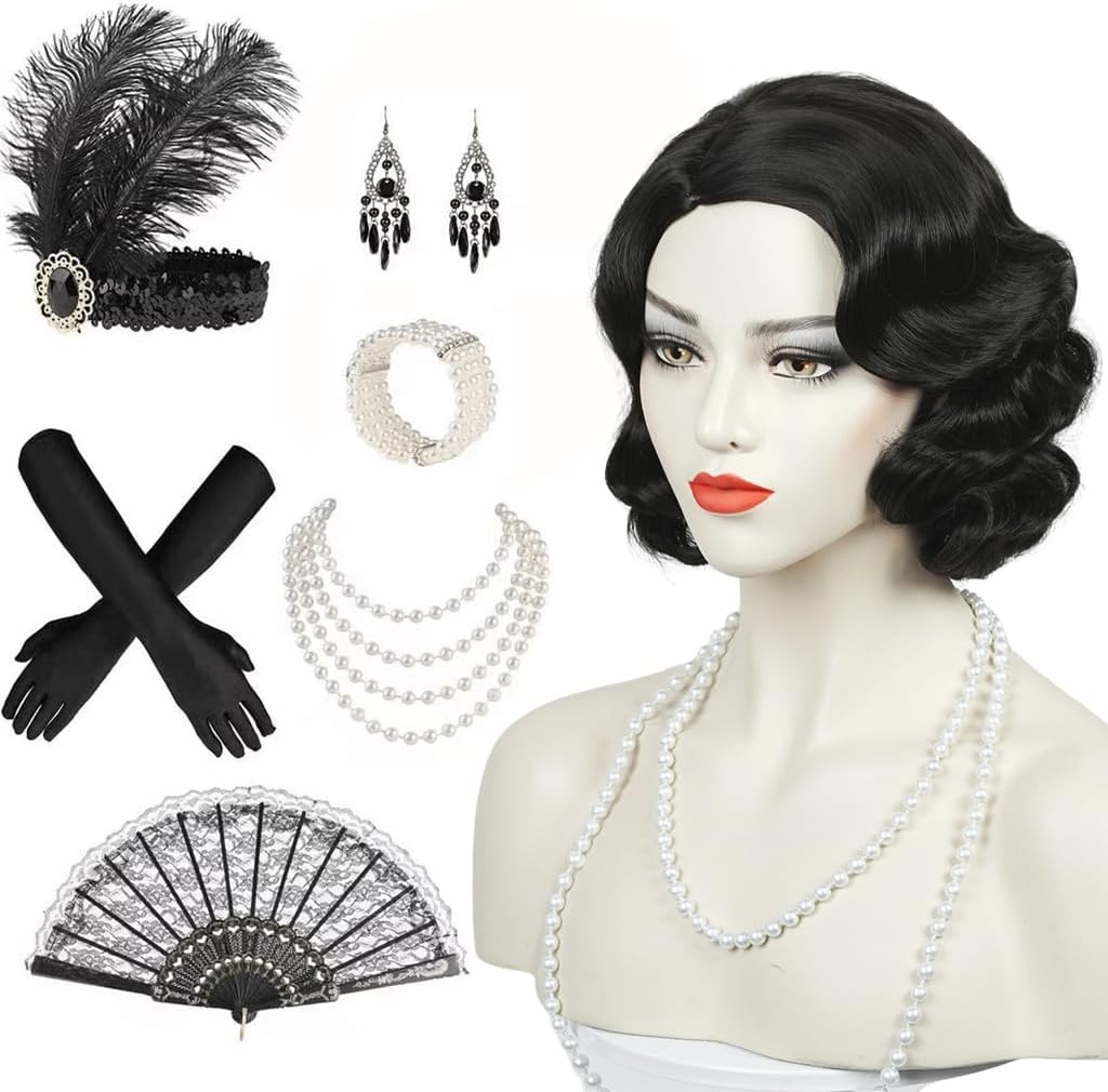 Amazon.com: Lydell Vintage Cosplay Party Wig Short Finger Wavy Flapper ...