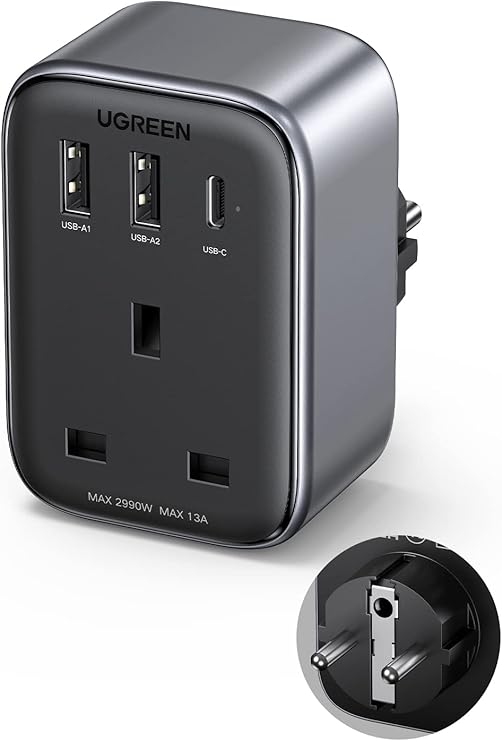 UGREEN UK to European Plug Adapter PD 30W Travel Adapter with USB C GaN ...