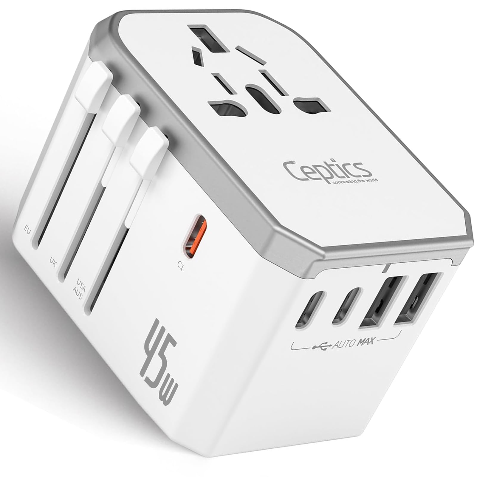 Amazon.com: Ceptics Universal Travel Adapter w/ 2X USB-A and 3X USB-C ...