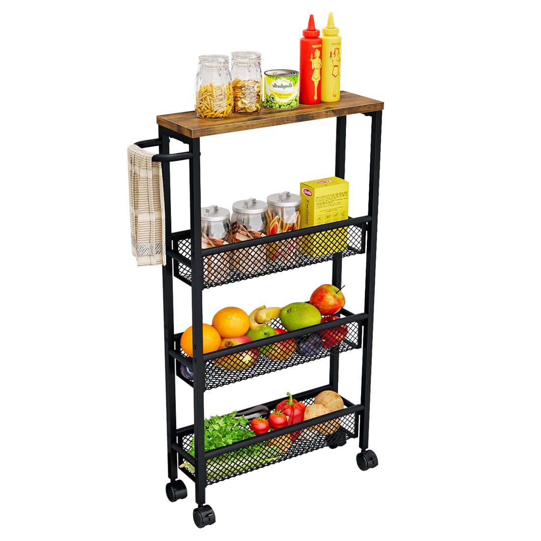 Amazon.com: AZERPIAN Slim Rolling Cart 4 Tier Narrow Storage Cart on ...