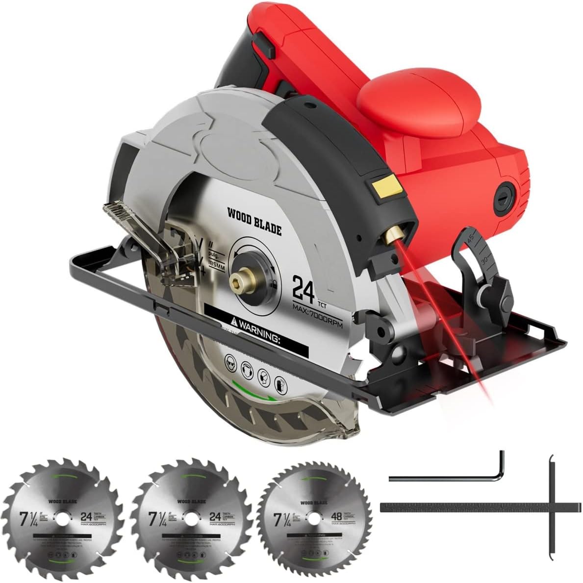 Circular Saw, 1500W Power Circular Saws with Laser Guide, 5500RPM ...