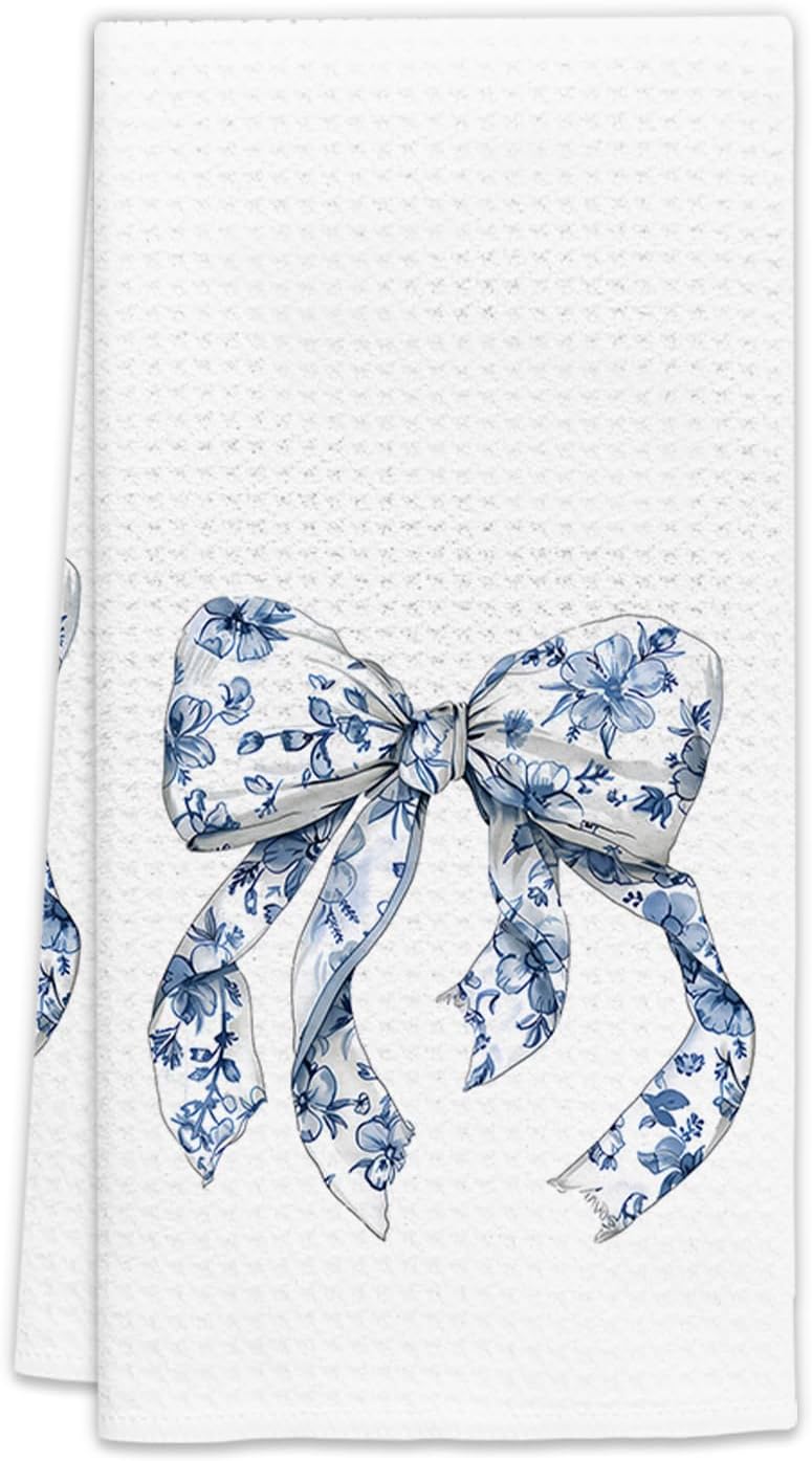 Amazon.com: FIicy Blue and White Porcelain Bow Kitchen Towels, Preppy ...