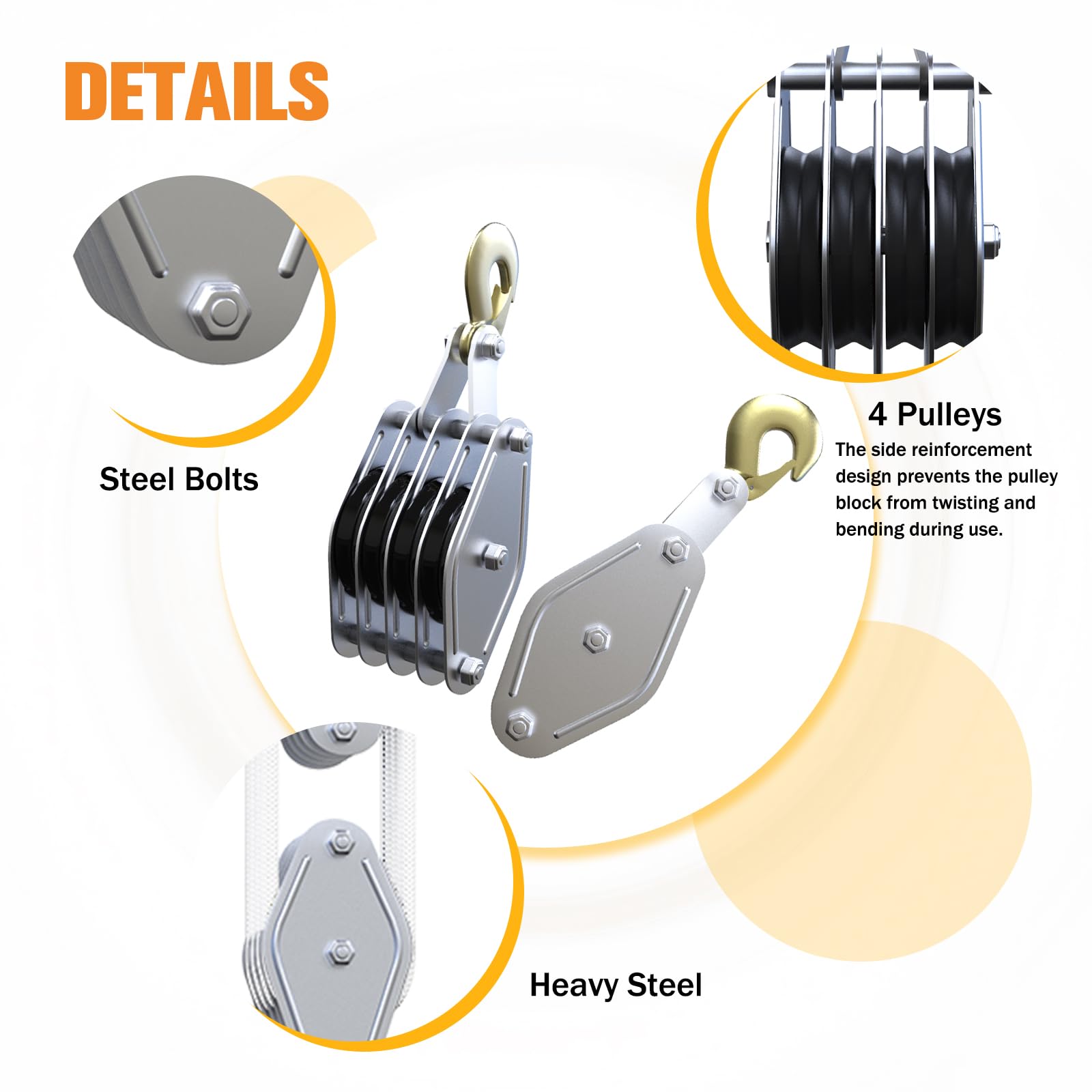 Snapklik.com : Block And Tackle Pulley System, 2200lbs For Lifting ...