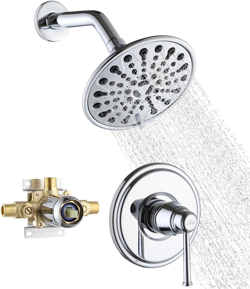SWKB Modern Chrome Shower faucet Set with Valve, Bathroom Rain Mixer ...