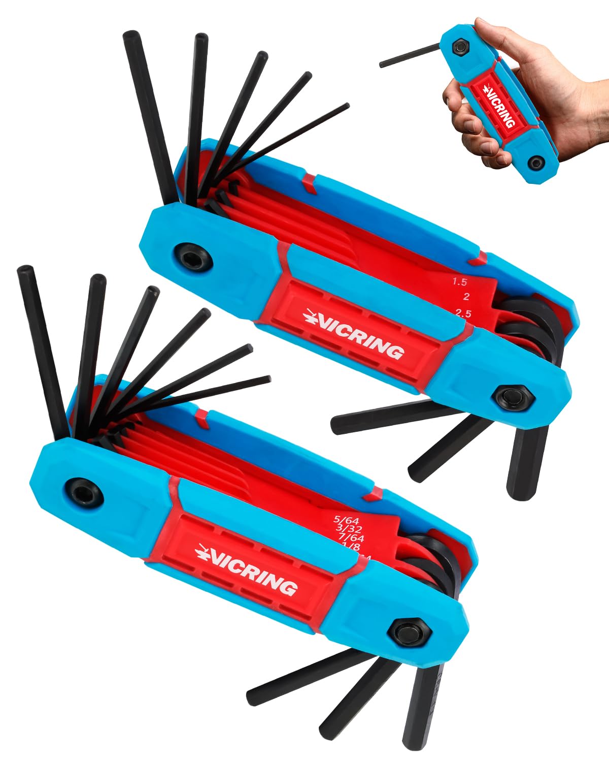 VICRING 17PCS Folding Allen Wrench Set SAE and Metric Hex Key Set Allen ...
