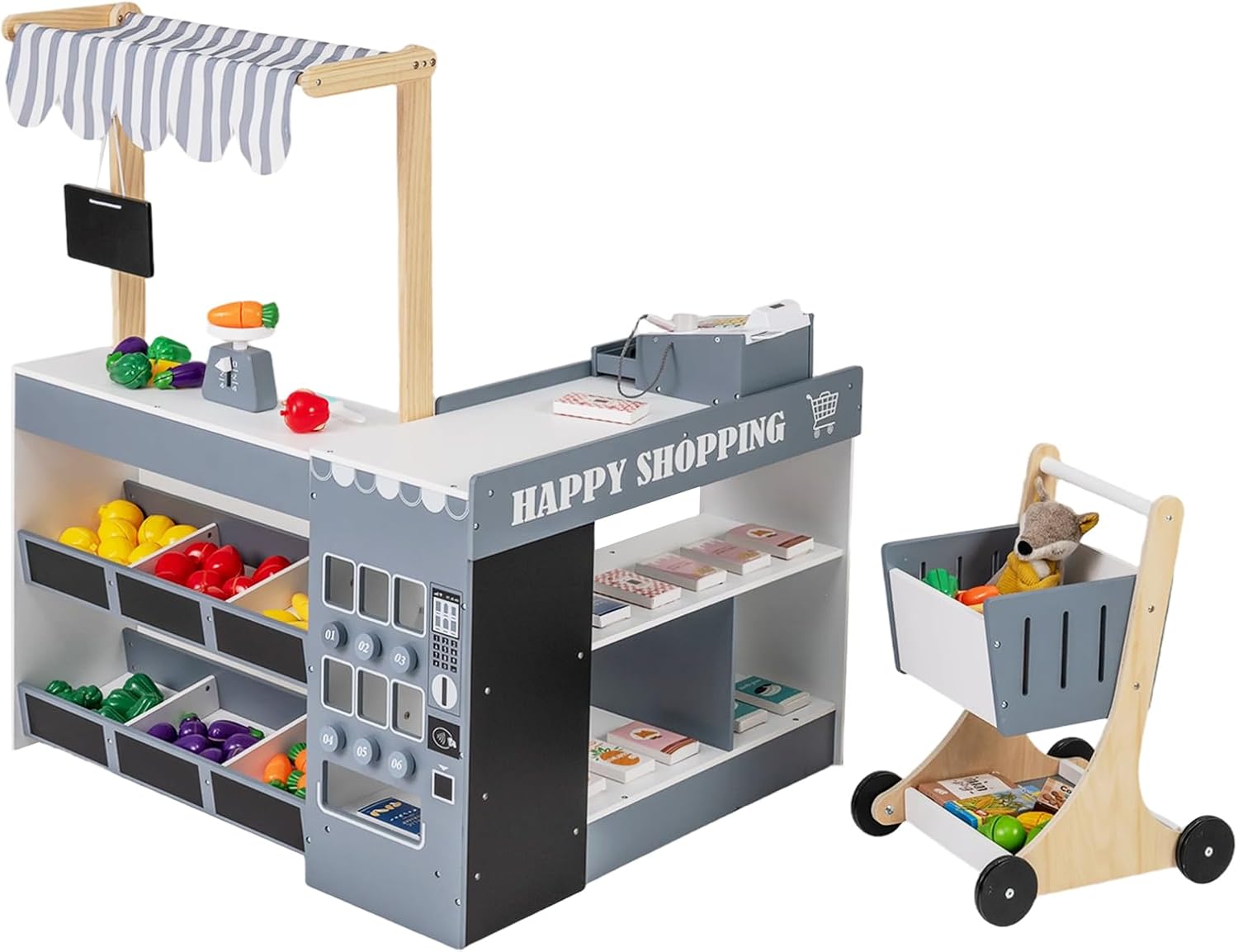 Amazon.com: HONEY JOY Kids Grocery Store Playset, Wooden Market Stand ...