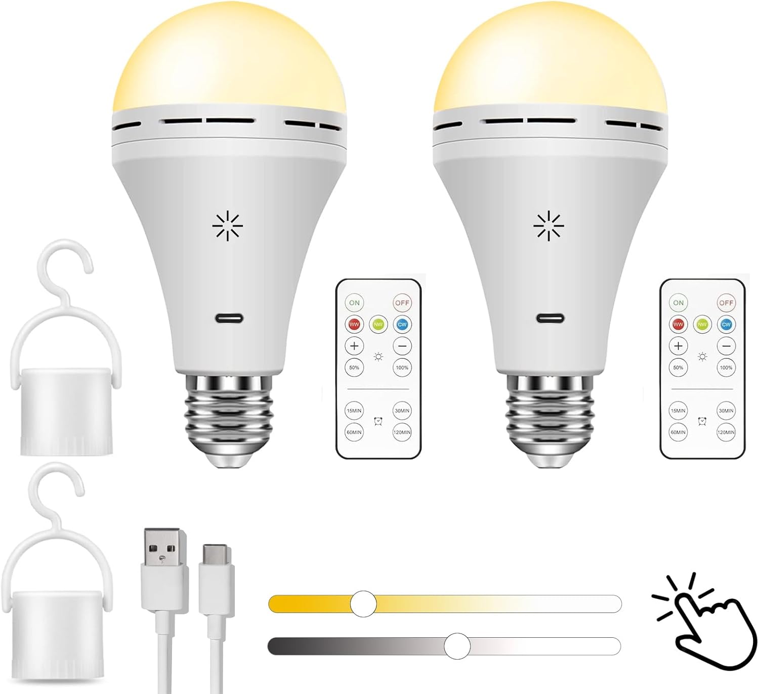 Amazon.com: USB Rechargeable Light Bulb With Remote Control, 3 Color ...