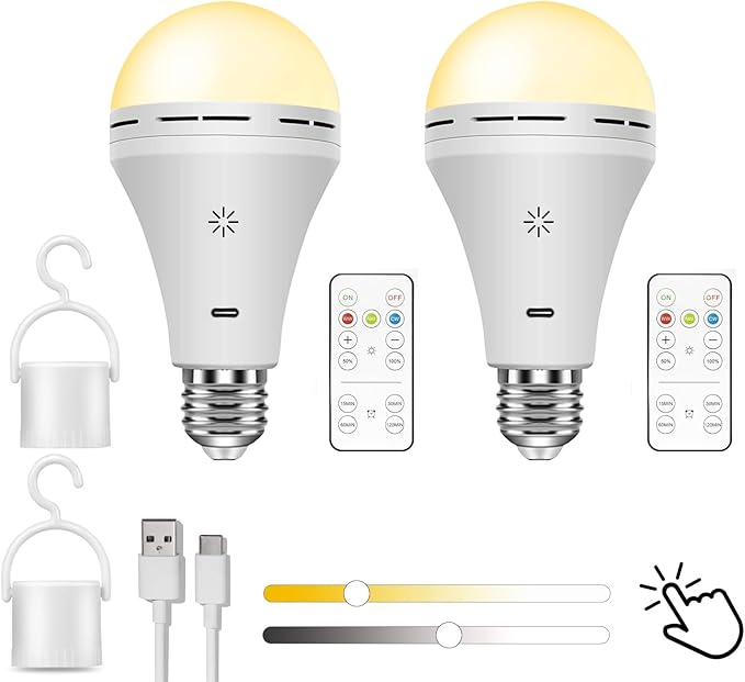 USB Rechargeable Light Bulb with Remote Control, 3 Color Temperature ...