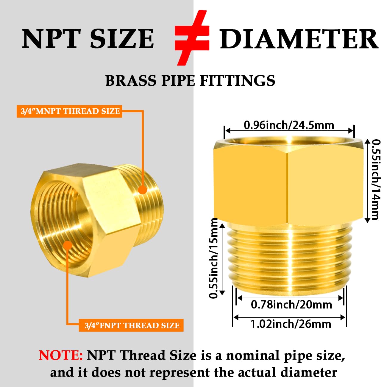 Snapklik.com : 2-Pack Brass Pipe Fitting 3/4 NPT Male Thread To 3/4 NPT Female Thread Reducer ...