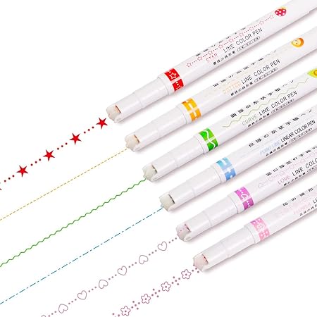 Shopaholic Designer Linear Roller Curve Highlighter Pens Set, 6 Colored ...