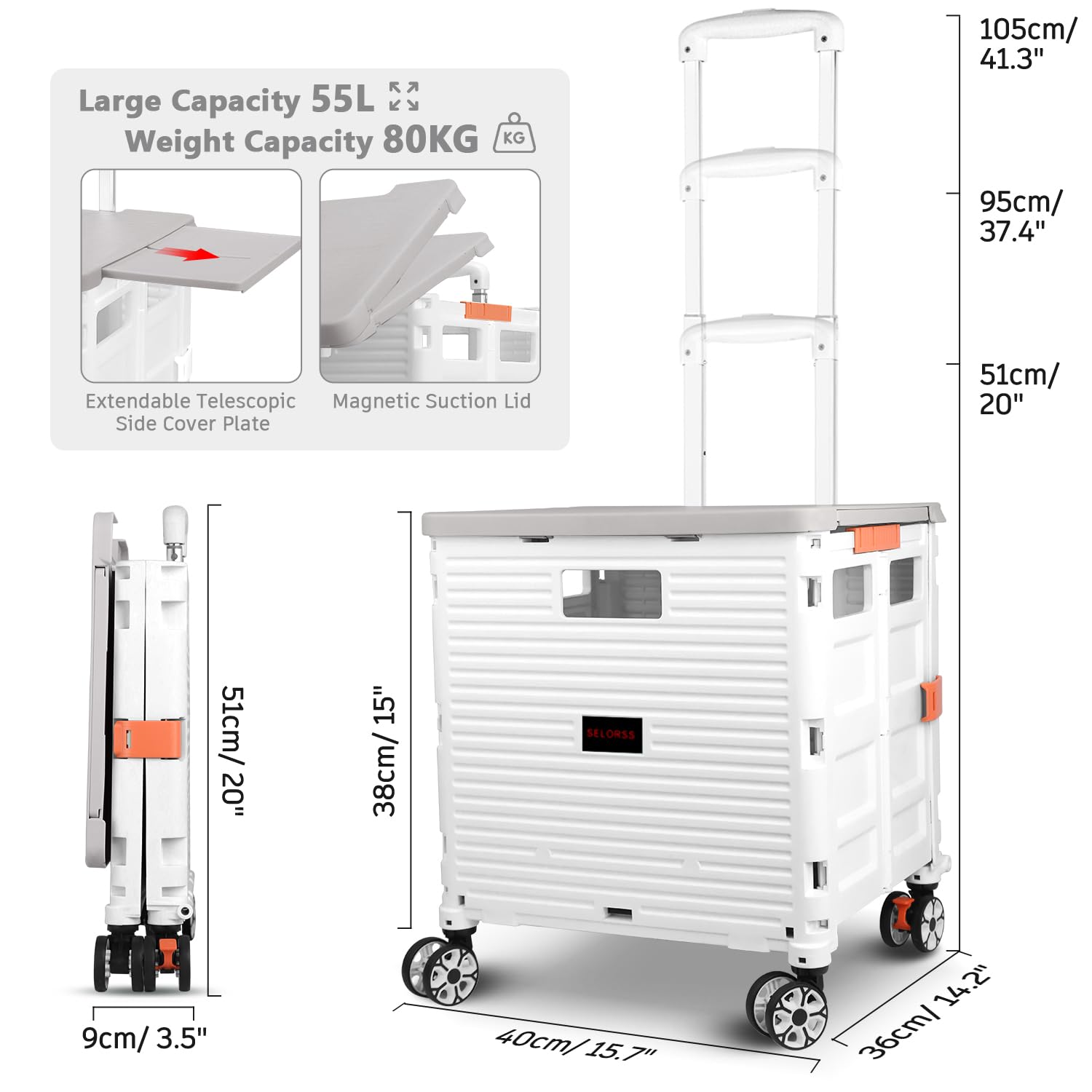Foldable Utility Cart Collapsible Portable Crate Rolling Carts with ...