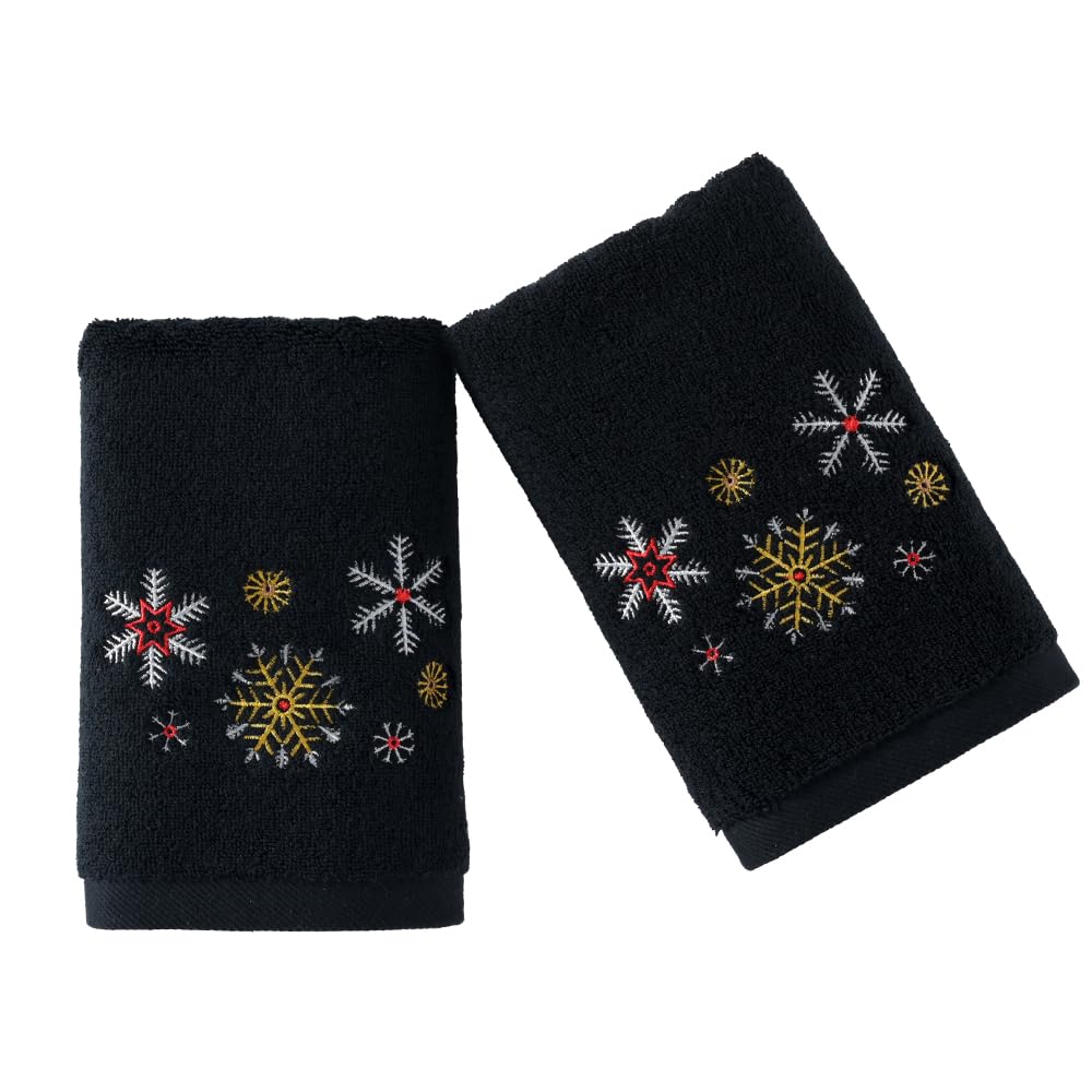 Amazon.com: YiLUOMO Christmas Black Hand Towels Snow Embroidered Set of ...
