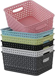 Rinboat Muti-Colour Rectangle Plastic Weave Storage Shelf Baskets, Pack ...