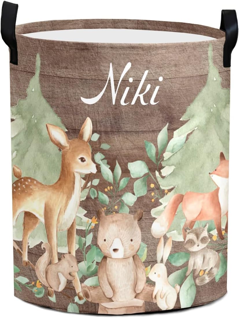 Amazon.com: Woodland Forest Animals Round Storage Basket Personalized ...