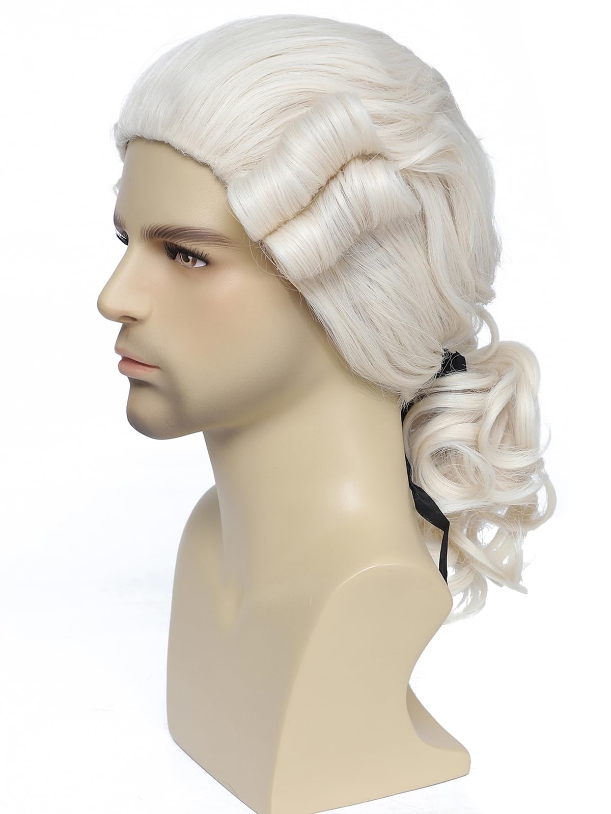 Amazon.com : Lotfon Judge Colonial Wig Long Wave Beige Wig Washington ...