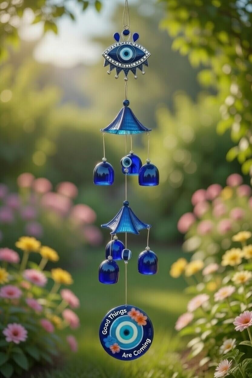 Paradigm Pictures 5 Bell Double Evil Eye Metal Wind Chimes Hanging for ...