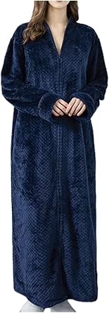 Women's Flannel Robe Zipper Front Robes Full Length Zip Up Front Robe ...