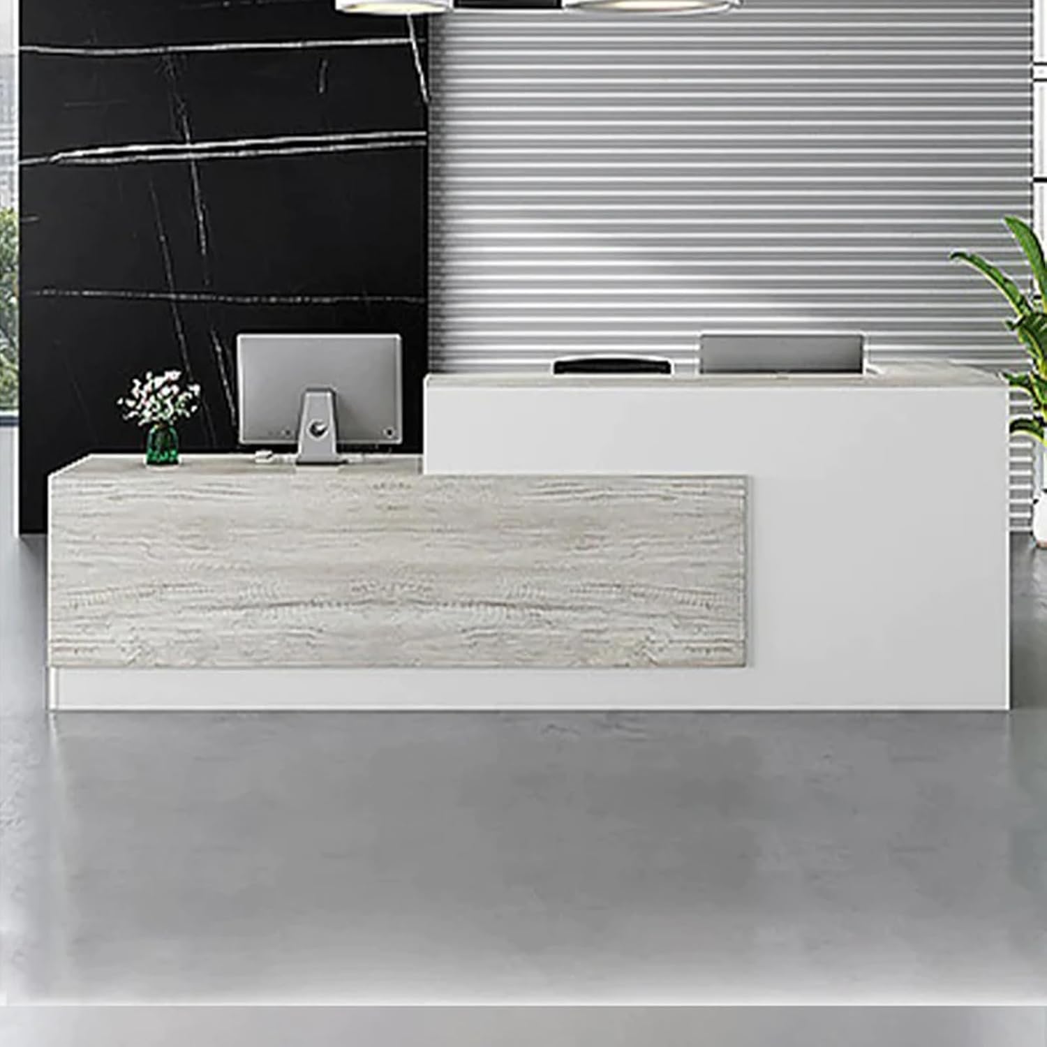 Amazon.com: Modern Reception Desk Counter Hutch, L-Shaped Reception ...