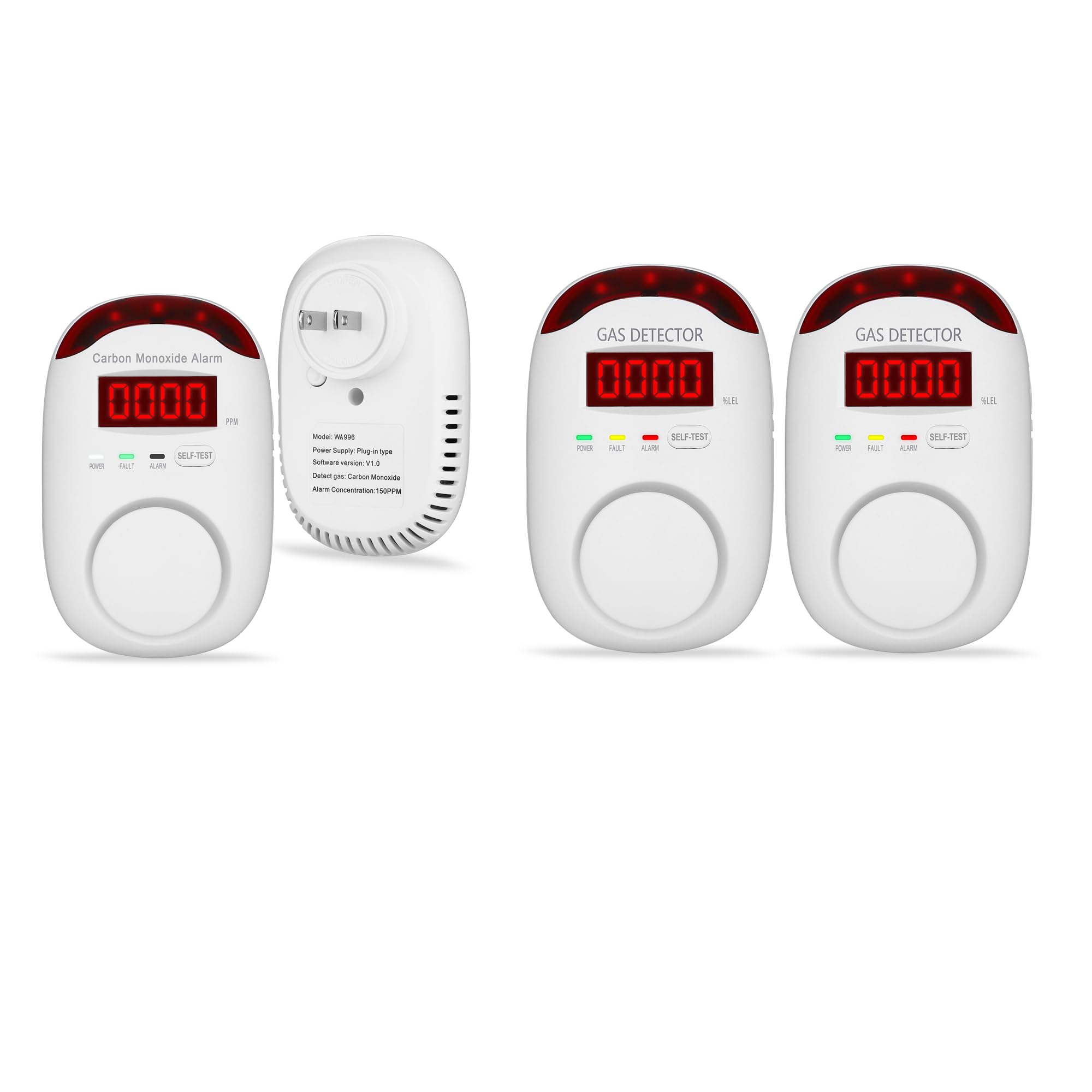 Carbon Monoxide Detector Plug in + 2 Packs Gas Detector & Alarm Plug in ...