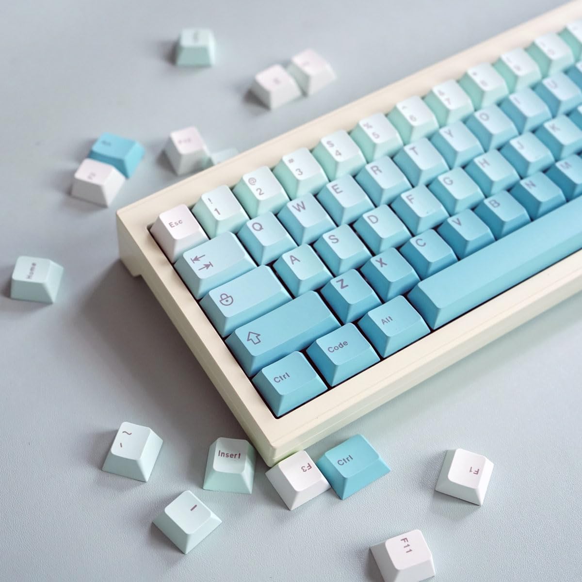 Amazon.com: Hunfuthr Cyan Gradient Keycaps 125 Keys Cherry Profile PBT ...