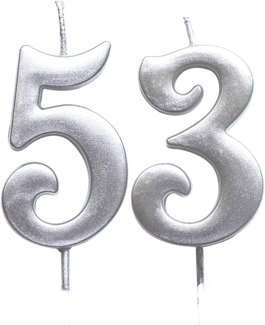 Amazon.com: MAGJUCHE Silver 53rd Birthday Numeral Candle, Number 53 ...