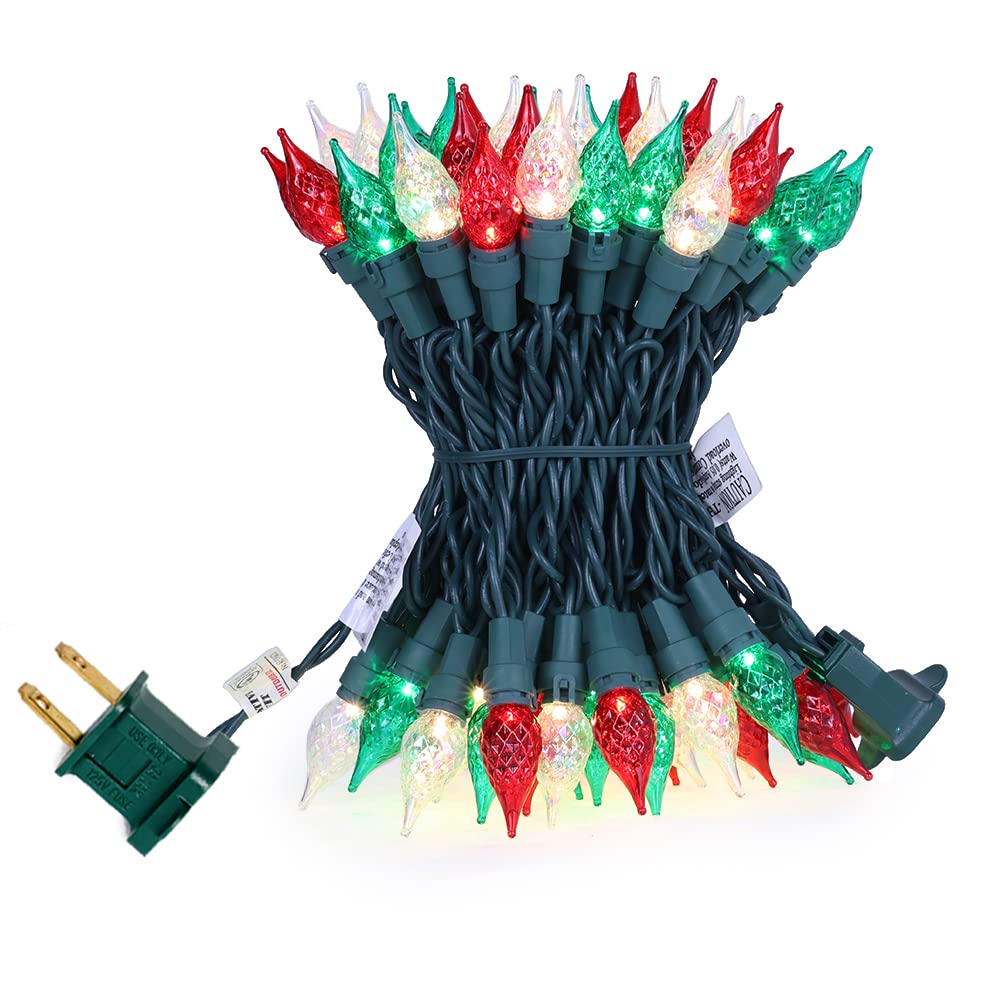 novrose Red White and Green Christmas Lights Outdoor Faceted C5 70 LED ...