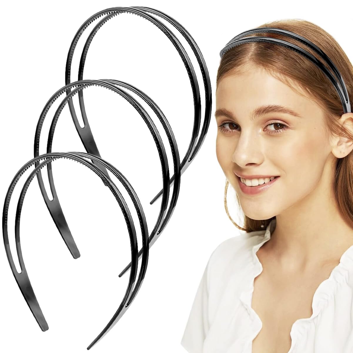 Amazon.com: 3PCS Plastic Black Hair Band Double Row Teeth Comb Headband ...