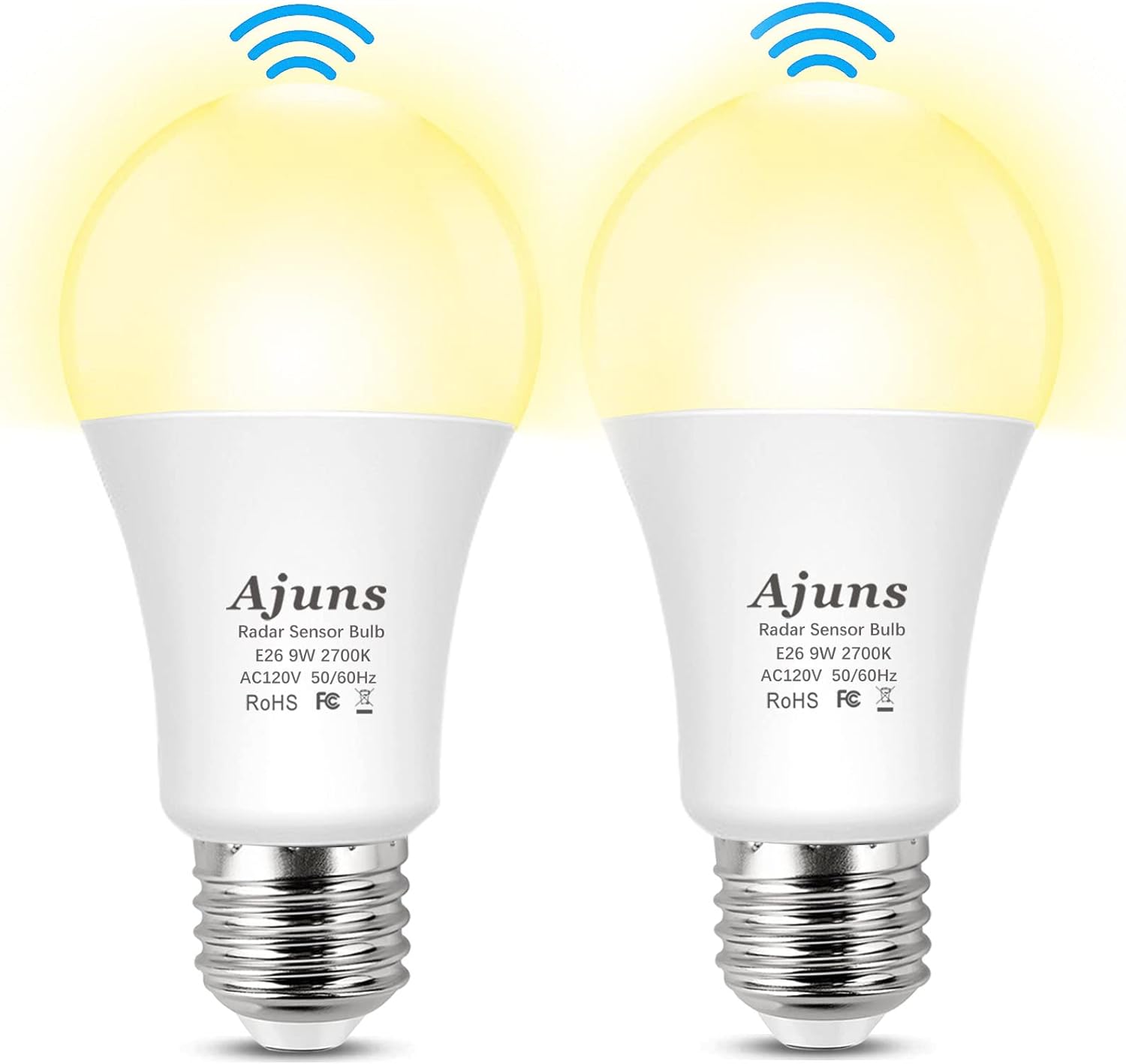 Ajuns Radar Sensor Light Bulb, 9W LED, 80W Equivalent, Warm White ...