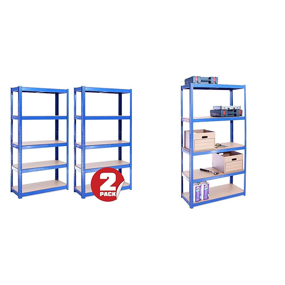 Buy 2 Bay 150cm x 75cm x 30cm, Blue 5 Tier, 875KG Capacity Garage Shed ...