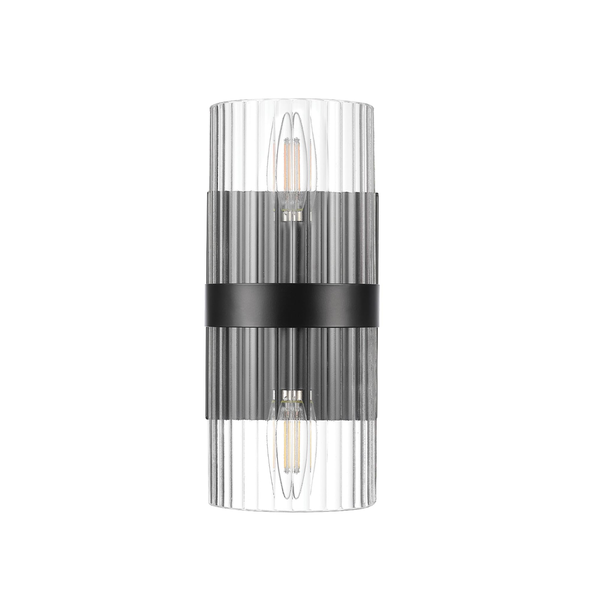 Globe Electric 65000050 2-Light Wall Sconce, Matte Black, Ribbed Glass ...