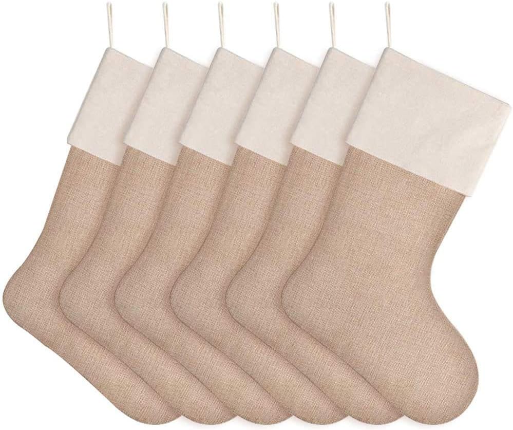 Amazon.com: DECORA Natural Jute Burlap Christmas Stocking Fireplace ...