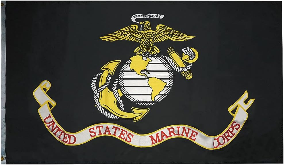 Amazon.com : USMC Logo Marines Flag with Grommets Black 3ft x 5ft ...