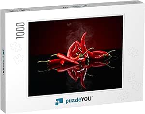 Amazon.com: Beam of Red Chili Pepper on Black Background... Jigsaw ...