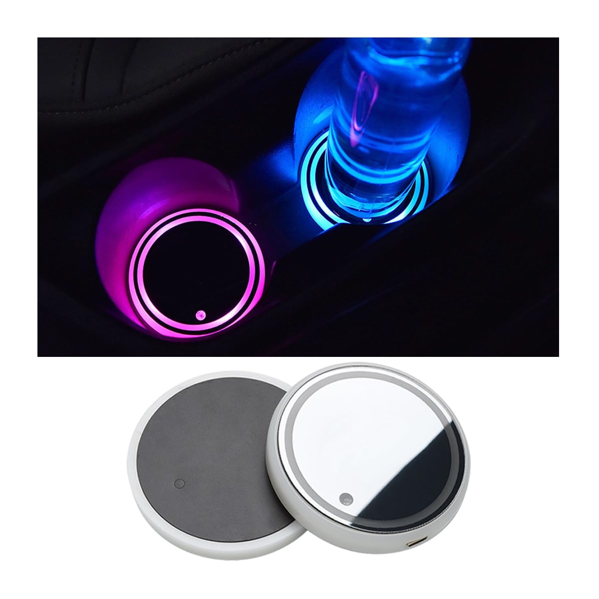 TSUGAMI LED Cup Holder Lights, 2 Pack Car Coasters 7 Colors USB ...