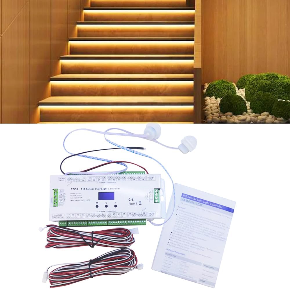 Amazon.com: ES32 Stair Controller PIR Sensor 32CH Single Color 2CH RGB ...