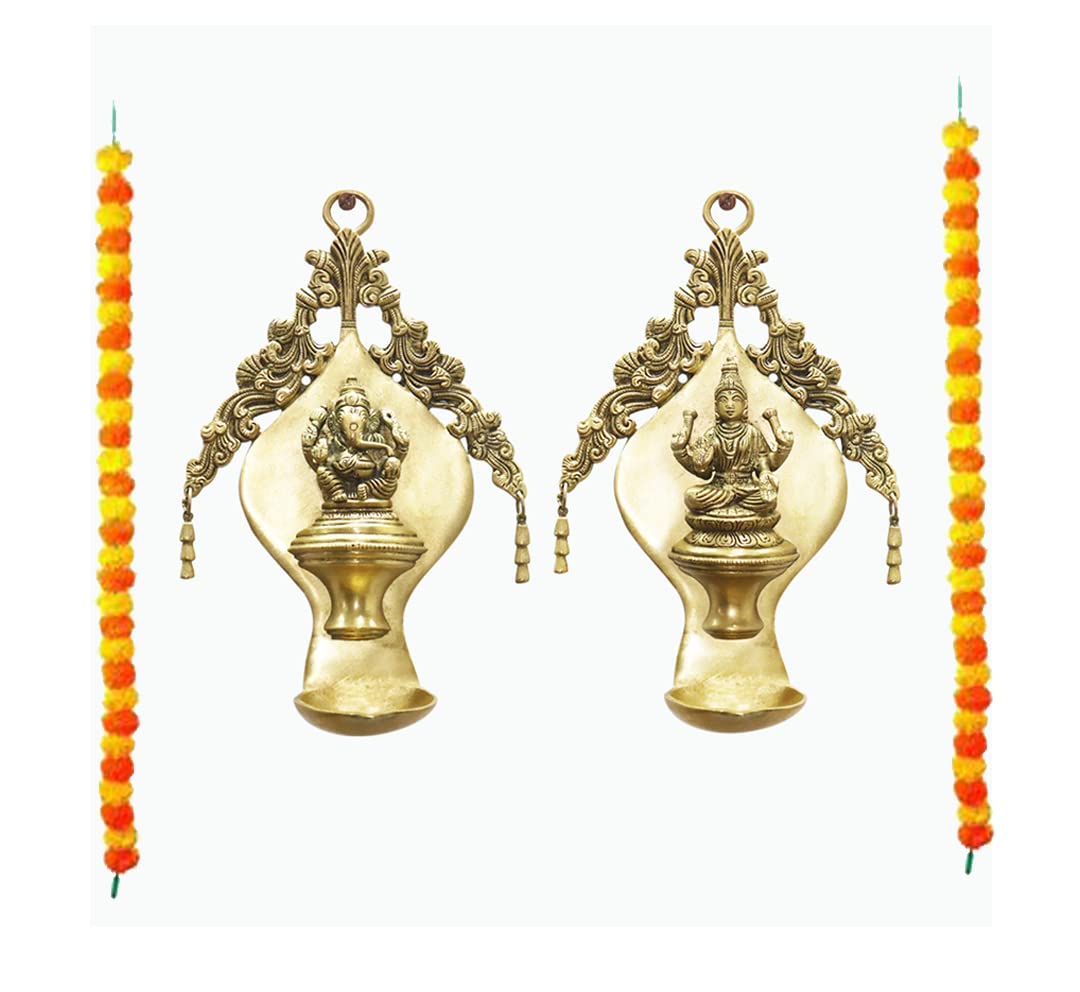 Buy BRACOP Metal Ganesha Brass Hanging Diya Wall Oil Lamp Puja Idol ...