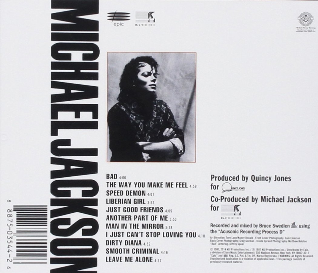 Michael Jackson Bad Album Back Cover