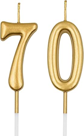 Amazon.com: 70th Birthday Candles, Champagne Gold Number 70 Candle for ...