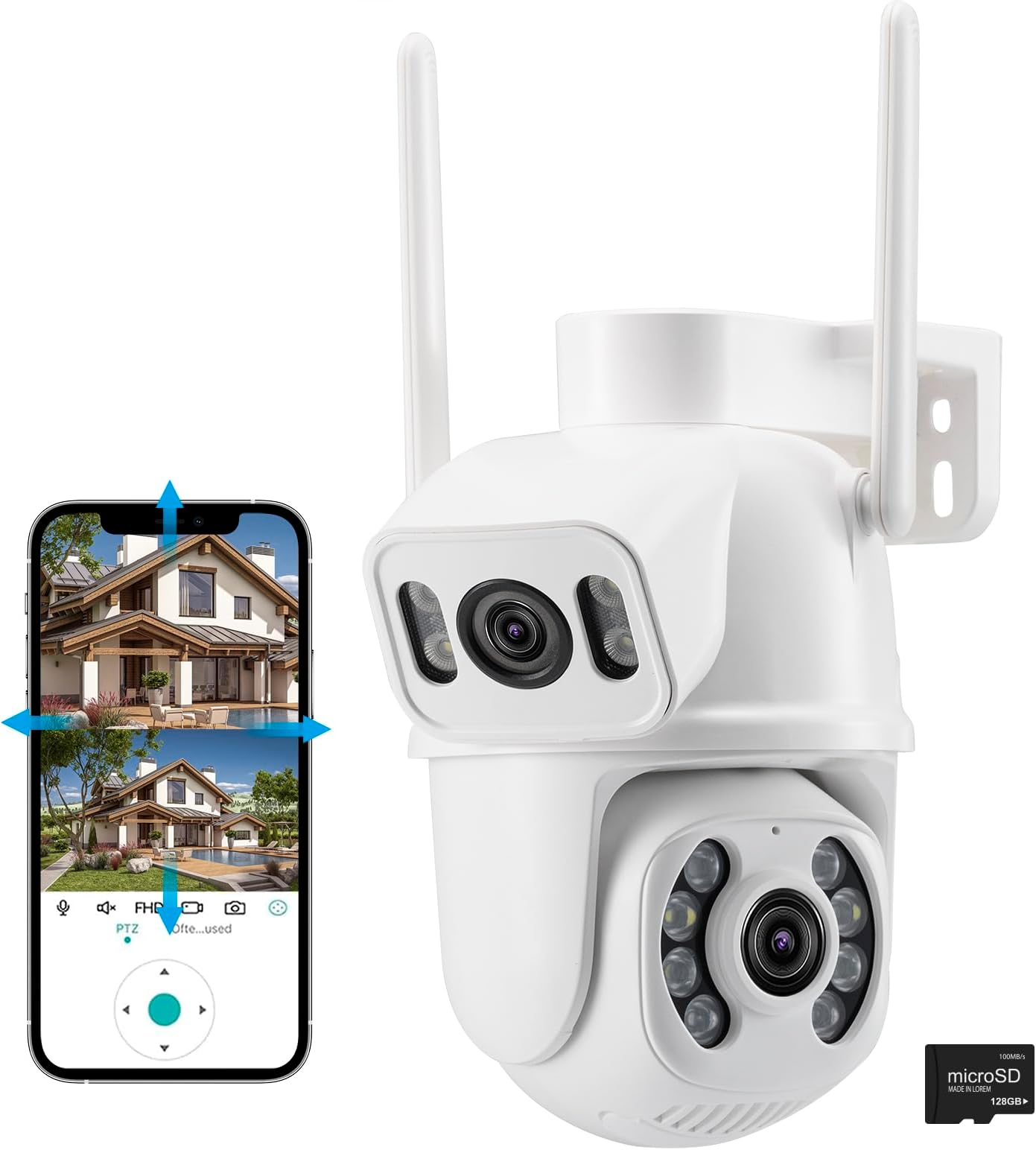 GENBOLT PTZ WiFi Security Camera Outdoor, CCTV Camera with Dual View ...