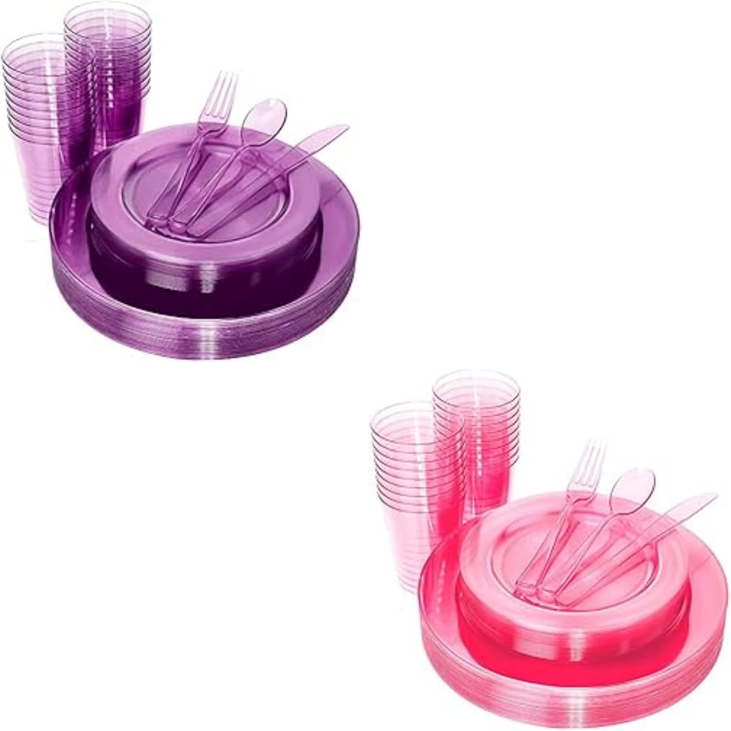 Amazon.com: WDF 25 Guest Pink&Purple Plates with Disposable Plastic ...