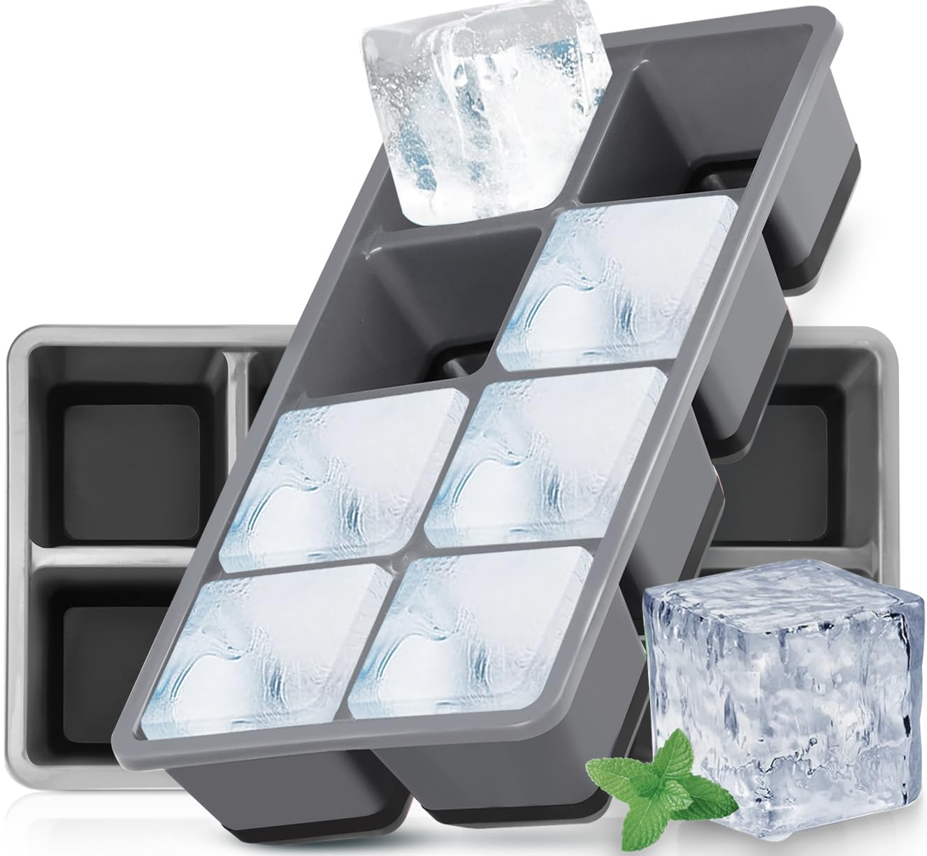 Large Ice Cube Mold with Lid, FURNSII 2 Pack Silicone Big Square Ice ...