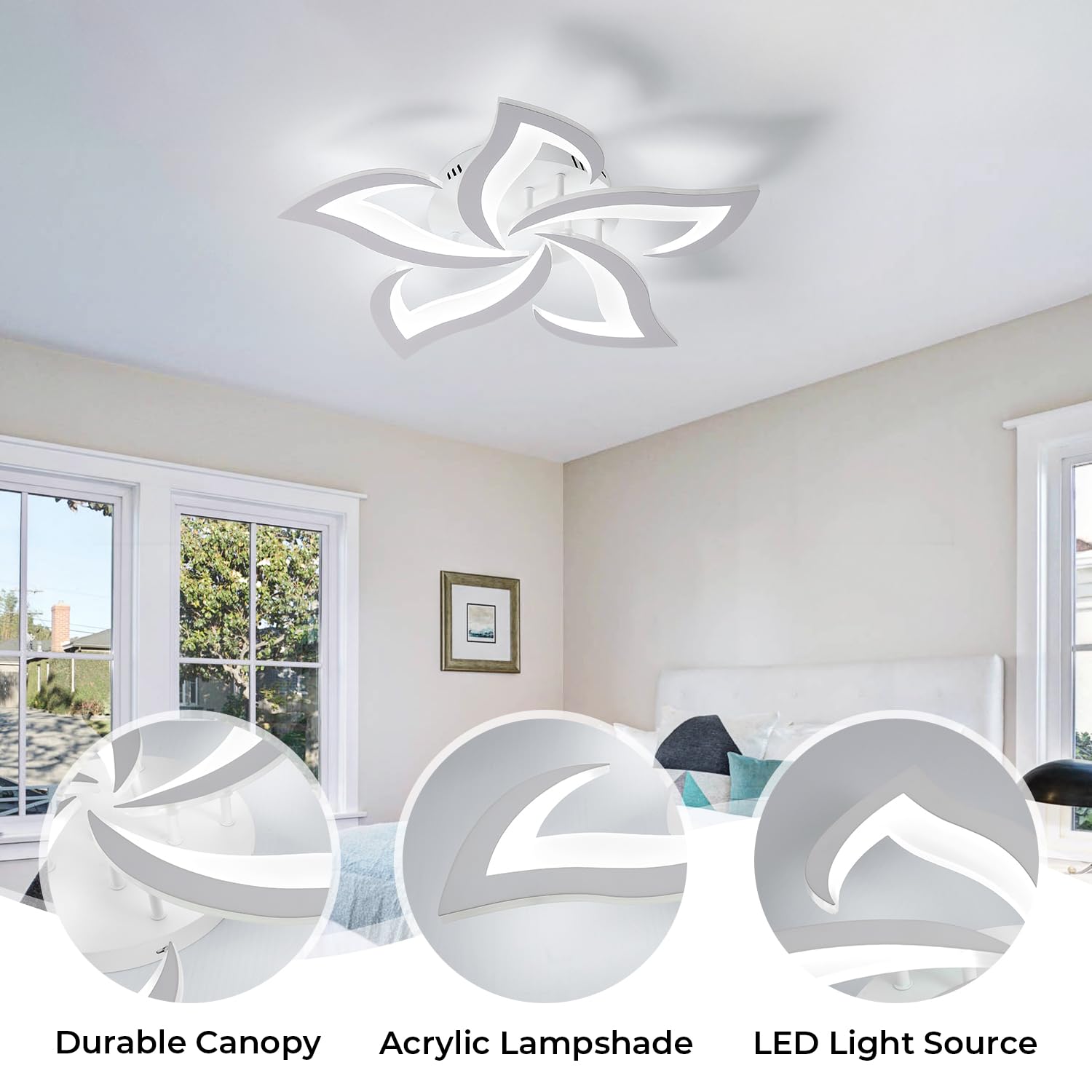 Goeco Flower Ceiling Light, Modern LED Ceiling Light Fixture, 6000K ...