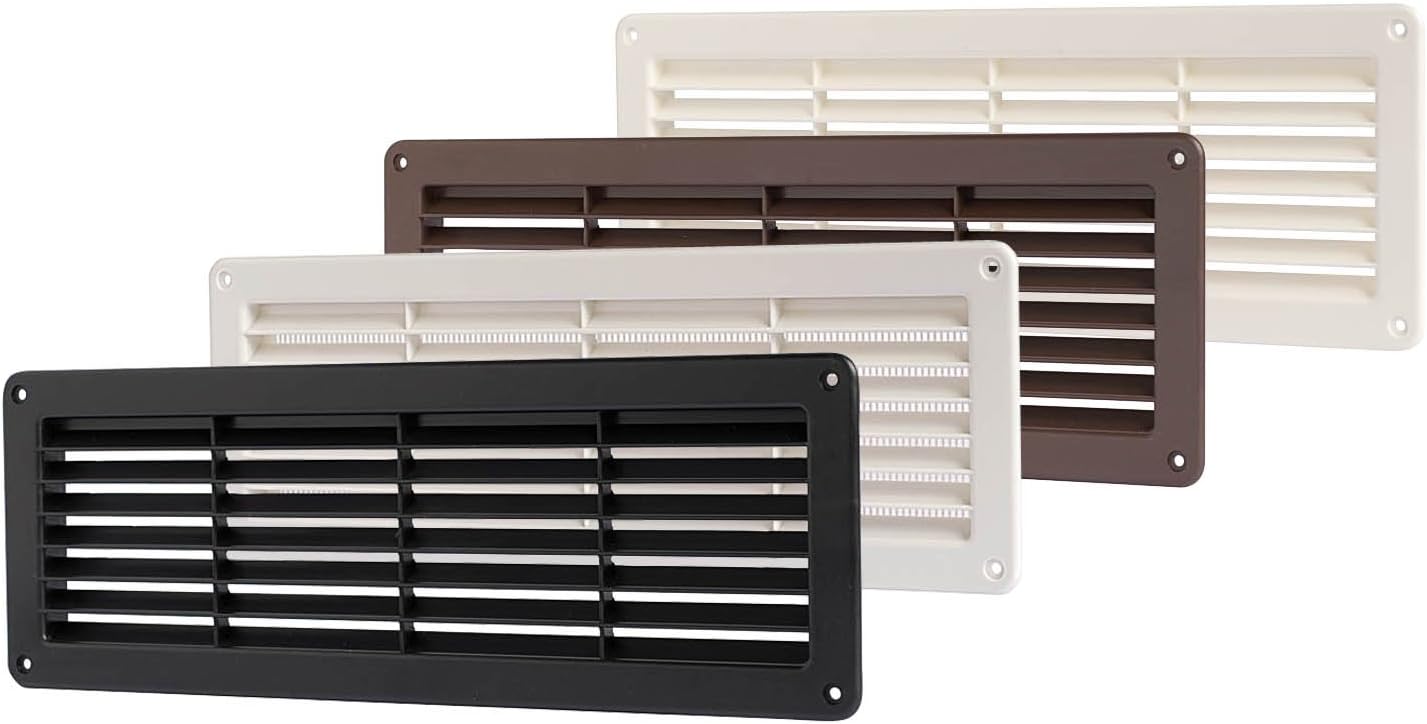 RECTANGULAR PLASTIC AIR VENT WITH INSECT/MOSQUITO NET 370mm x 130mm x ...