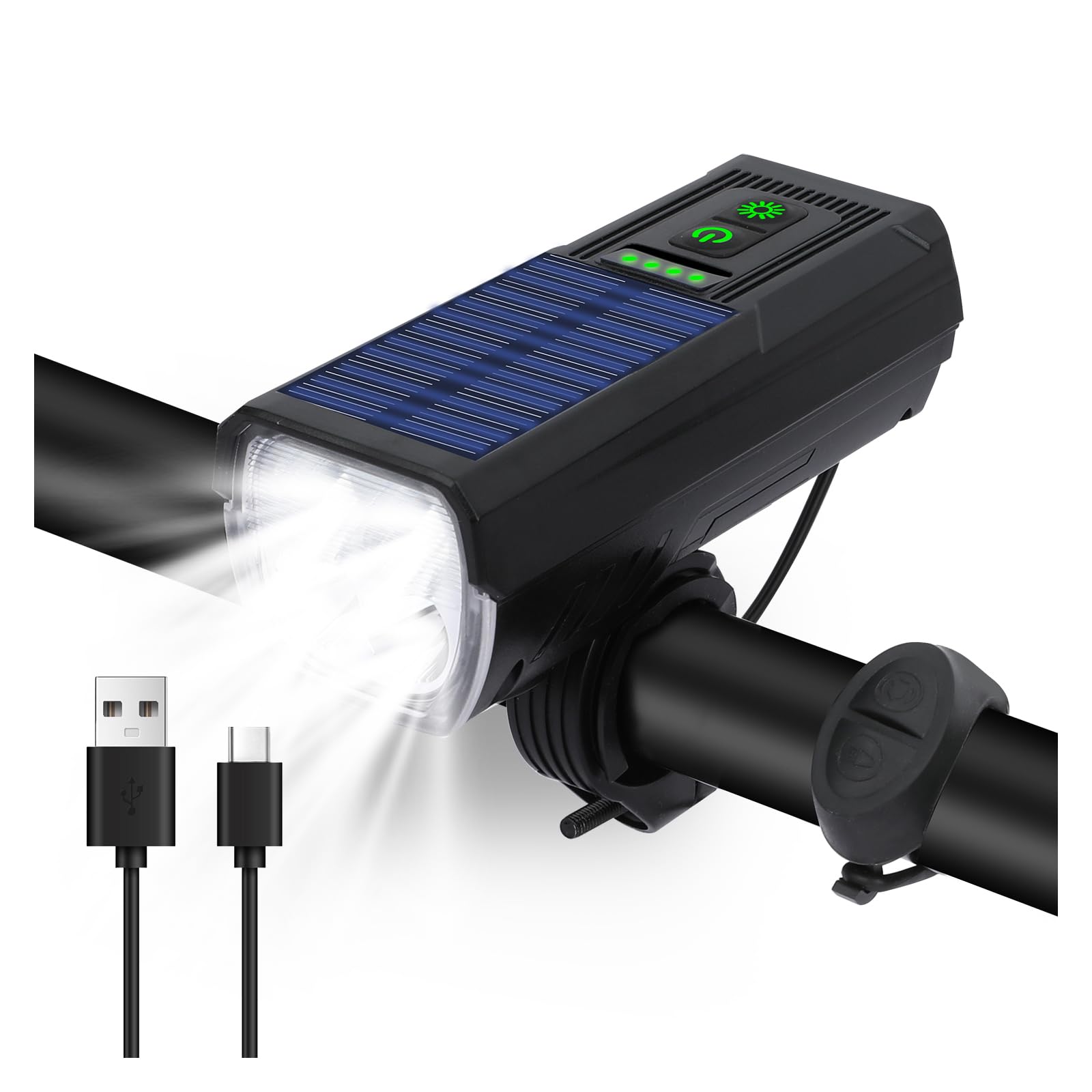 Amazon.com : POOLHOLE-1000 Lumen Solar Powered Bike Light, USB-C ...