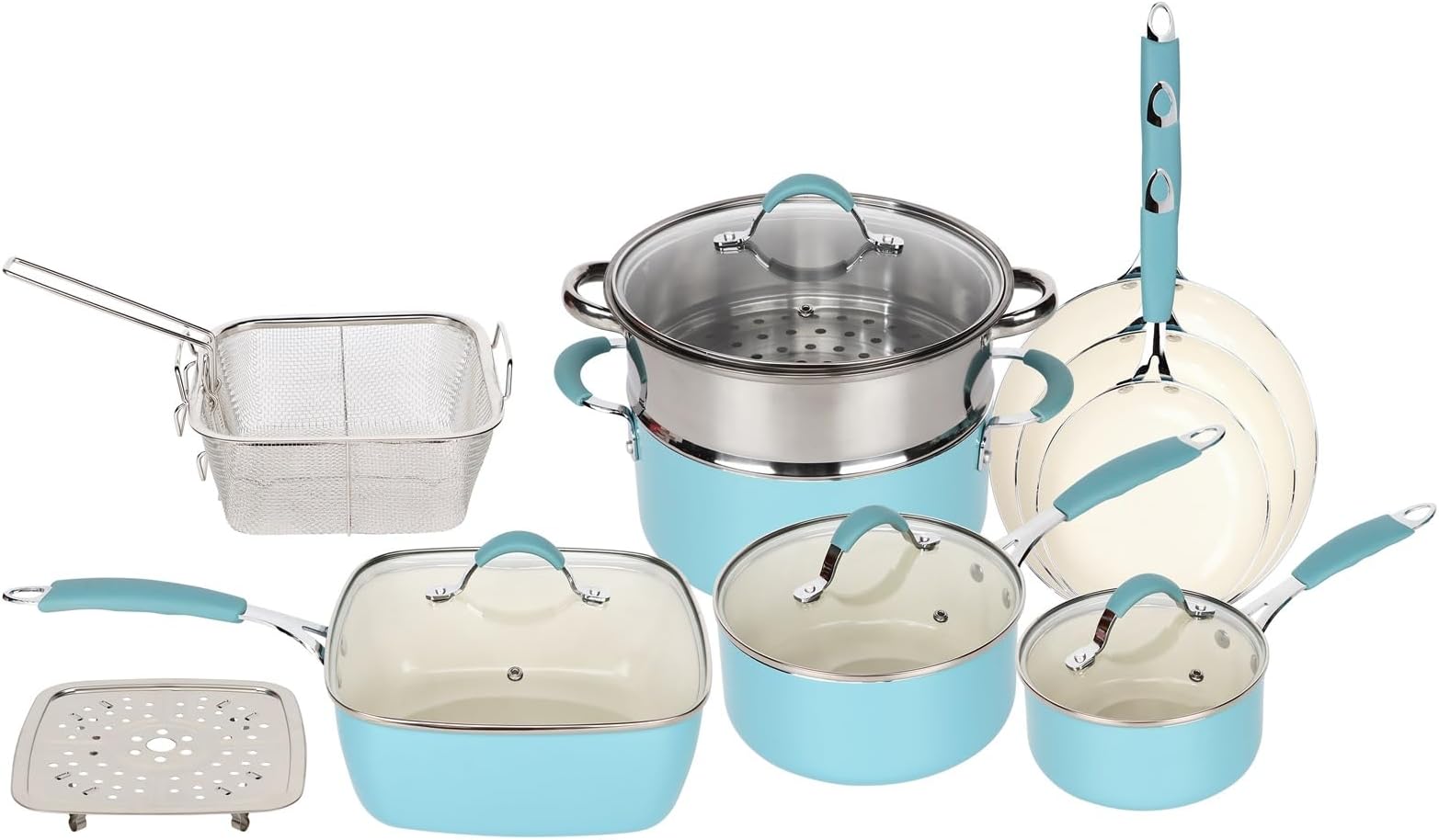 Swan SWPS5020BLN Retro 5 Piece Aluminium Pan Set with Glass Lid, Non ...