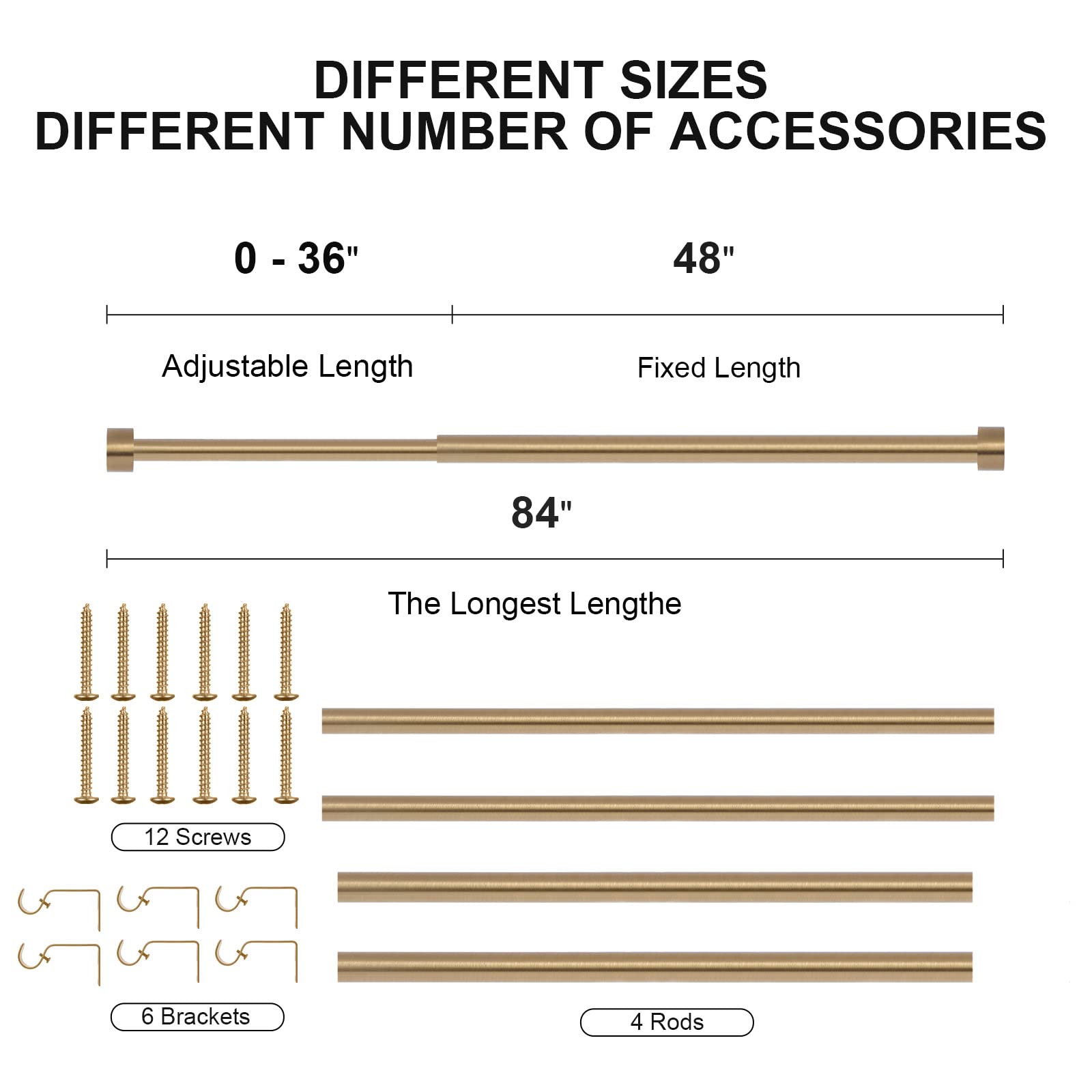 OLV 2 Pack Gold Rods for Window 48-84 inch, Adjustable Single Window ...