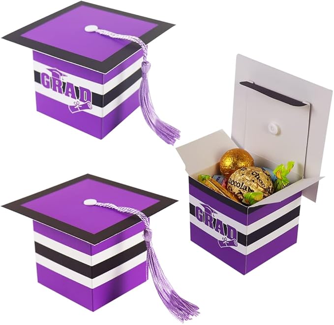 Amazon.com: 30Pcs Graduation Cap Candy Boxes Purple Graduation Gifts ...